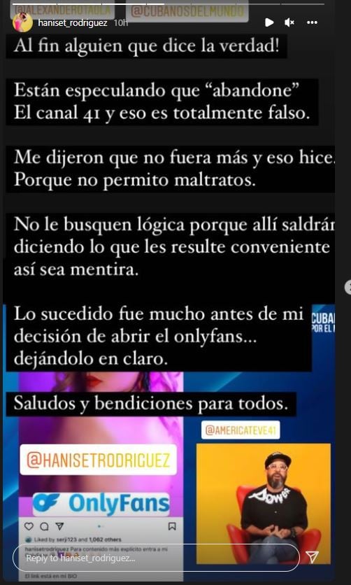 Haniset Rodríguez revela la verdadera causa de su salida del Canal 41