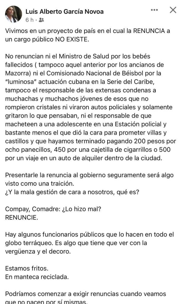 Actor Luis Alberto García envía un mensaje a los ministros cubanos ...