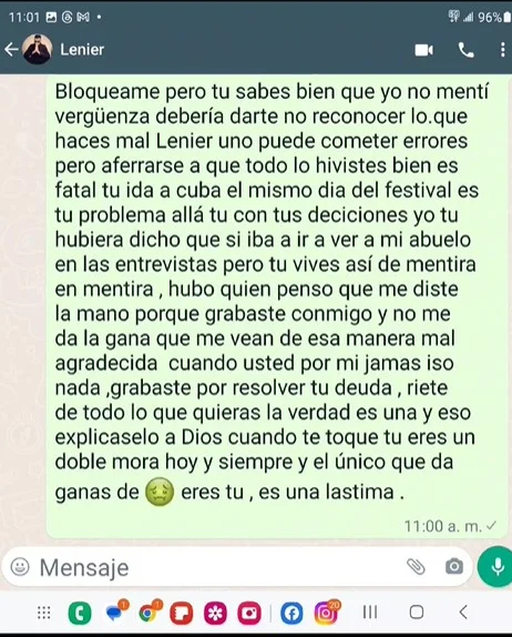 La Diosa desenmascara a Lenier Mesa en redes sociales: “Eres un doble cara”