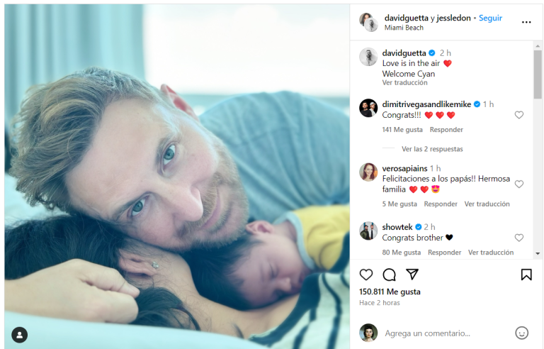 Ya nació el hijo del DJ David Ghetta y la actriz Jessica Lendon