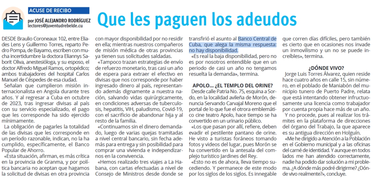 Banco cubano se niega a pagar dólares a médicos que regresaron de ...