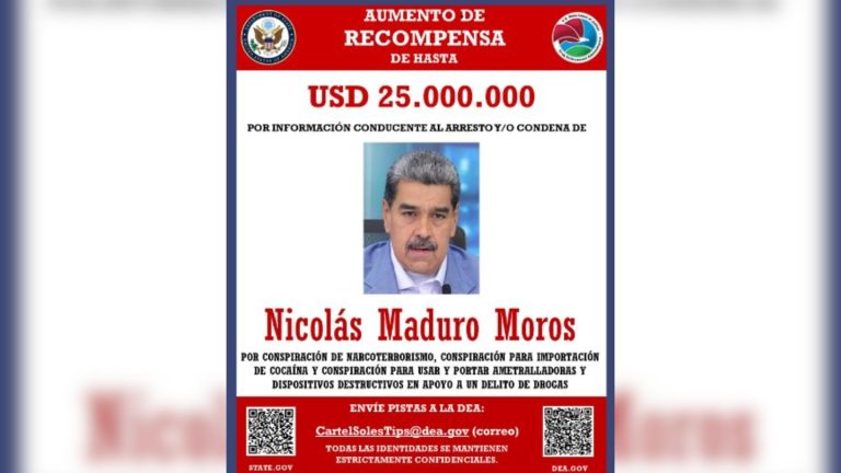 La DEA vuelve a publicar un cartel de recompensa por Nicolás Maduro