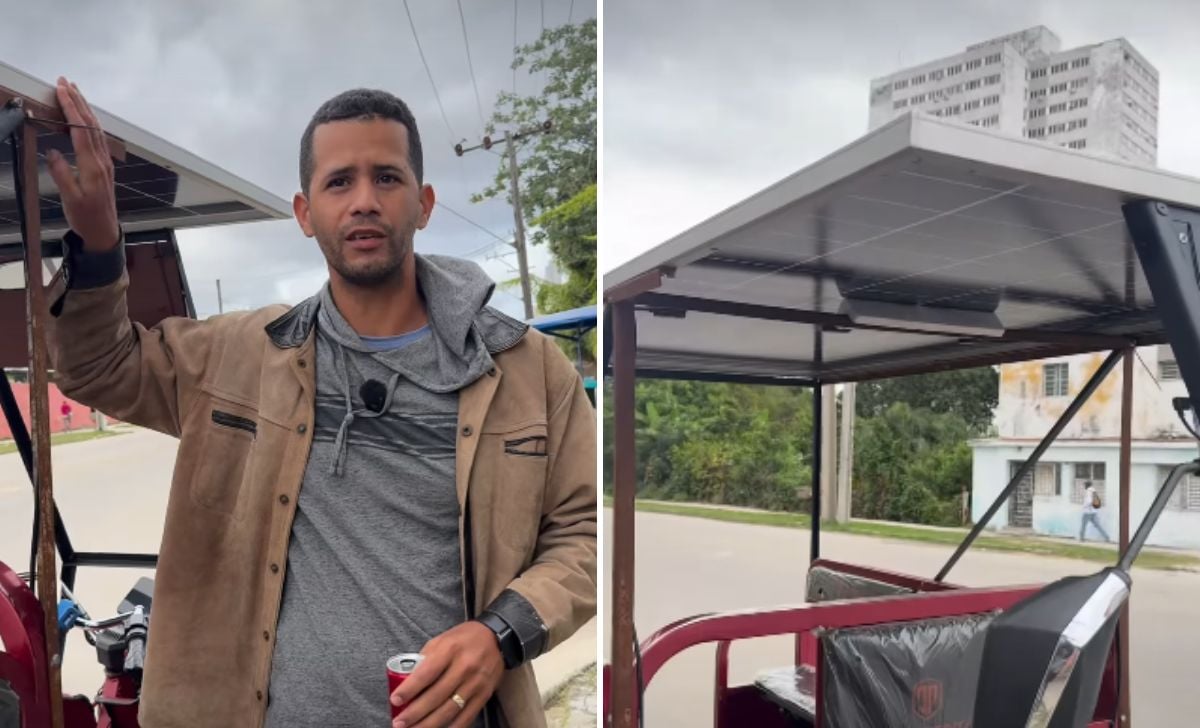 Un inusual triciclo con paneles solares circula por La Habana