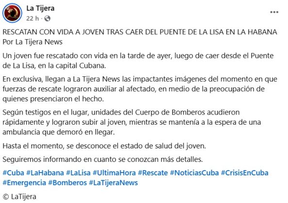 Rescatan vivo a un joven que cayó desde el puente de La Lisa: estas son ...