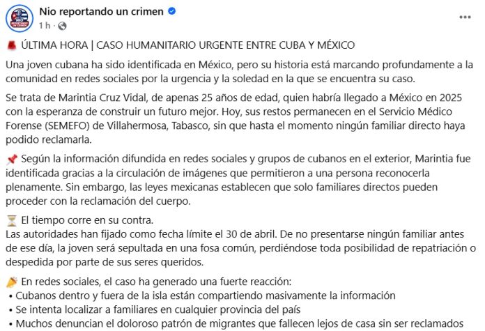 Identifican a migrante cubana víctima de homicidio en el sur de México